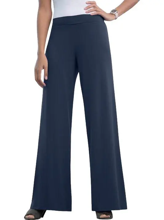 JESSICA LONDON Stretch Knit Wide Leg Pants - Navy