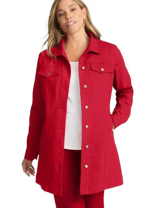 JESSICA LONDON Long Denim Jacket - Classic Red