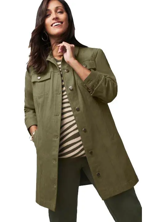JESSICA LONDON Long Denim Jacket - Dark Olive Green