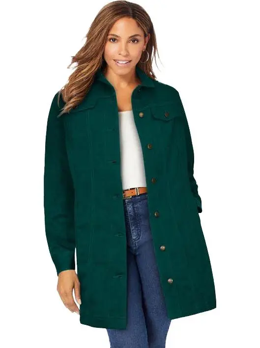 JESSICA LONDON Long Denim Jacket - Emerald Green