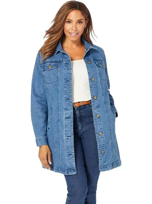 JESSICA LONDON Long Denim Jacket - Medium Stonewash