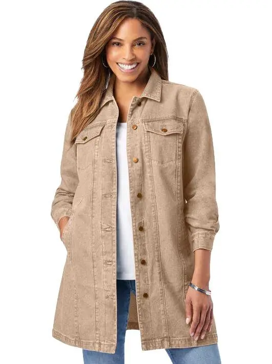 JESSICA LONDON Long Denim Jacket - New Khaki