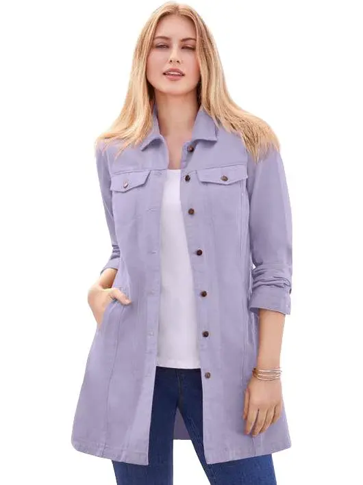 JESSICA LONDON Long Denim Jacket - Pale Lilac
