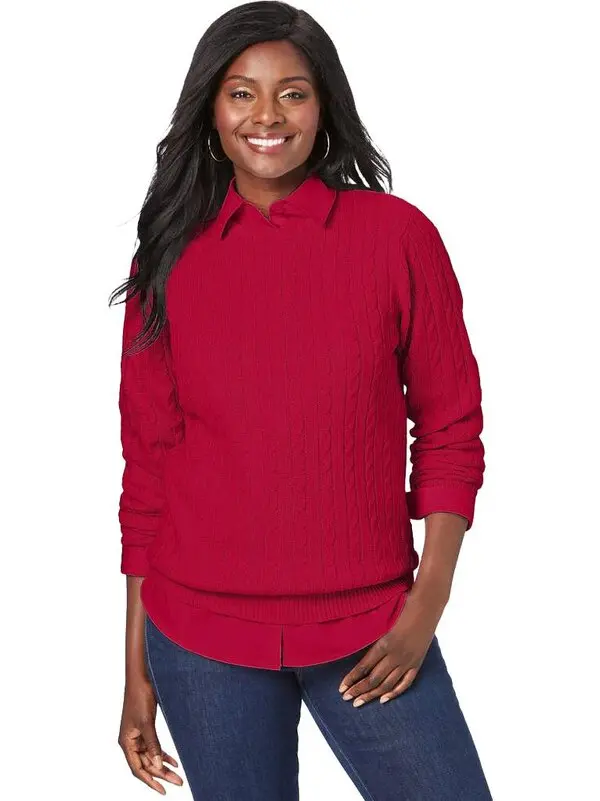 JESSICA LONDON Cable Crewneck Sweater - Classic Red