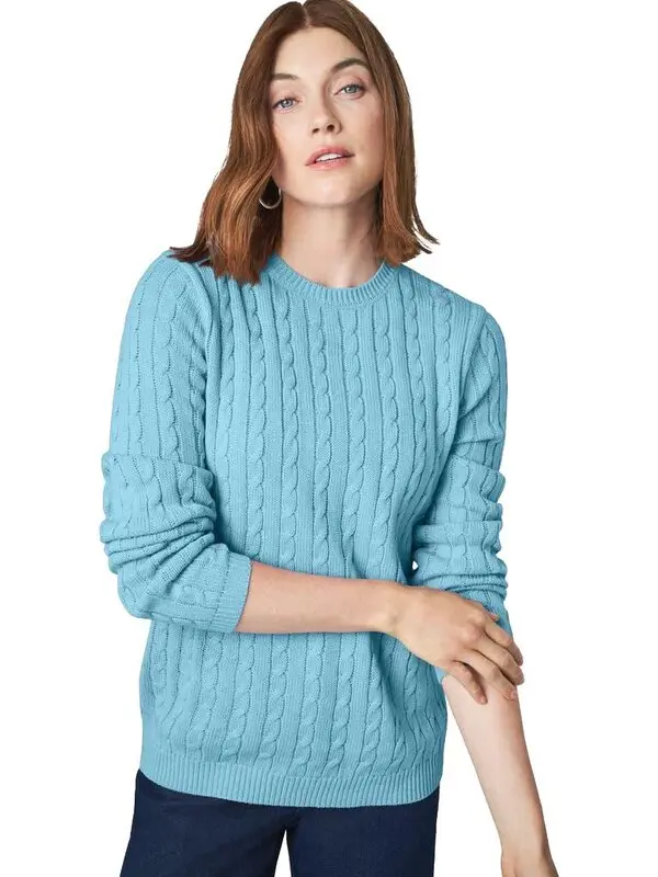 JESSICA LONDON Cable Knit Crewneck Sweater - Meadow Blue