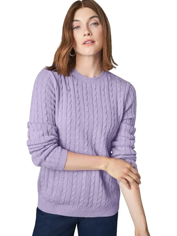JESSICA LONDON Cable Knit Crewneck Sweater - Pale Lilac