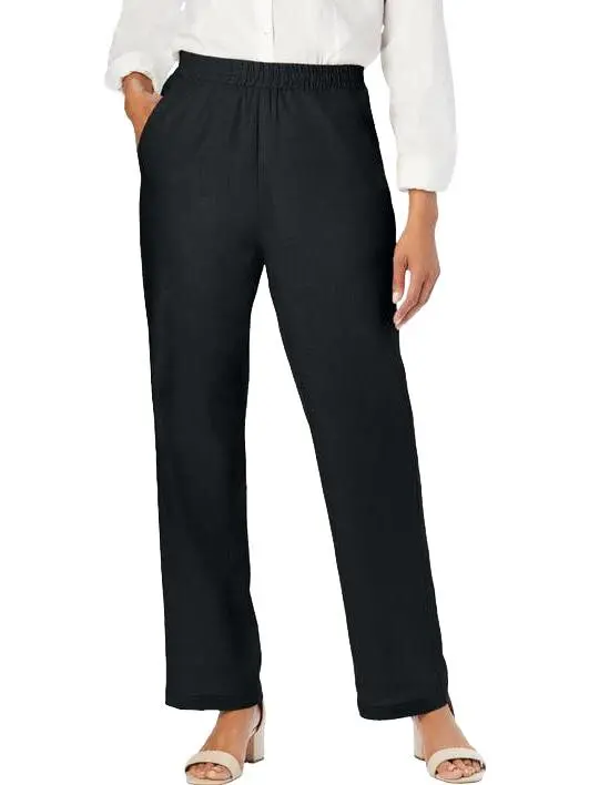 JESSICA LONDON Linen-blend Straight-leg Pants - Black
