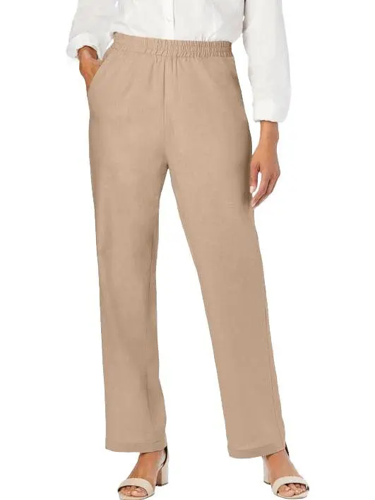 JESSICA LONDON Linen-blend Straight-leg Pants - New Khaki