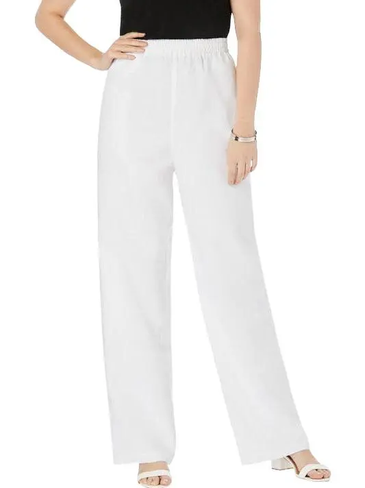 JESSICA LONDON Linen-blend Straight-leg Pants - White