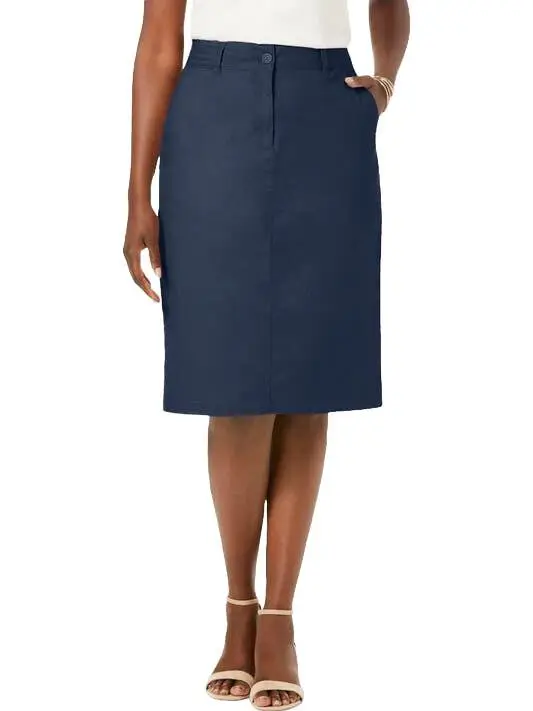 JESSICA LONDON Stretch Cotton Chino Skirt - Navy