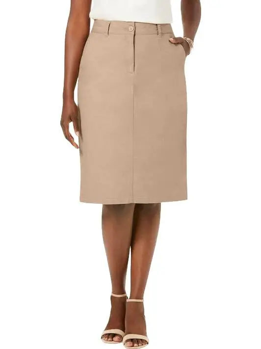 JESSICA LONDON Stretch Cotton Chino Skirt - New Khaki