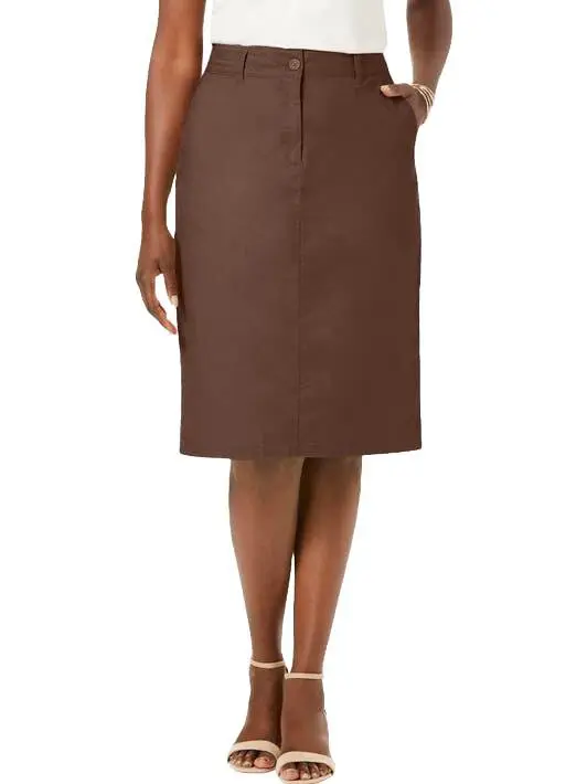 JESSICA LONDON Stretch Cotton Chino Skirt - Rich Brown
