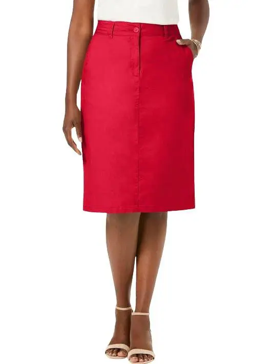 JESSICA LONDON Stretch Cotton Chino Skirt - Vivid Red