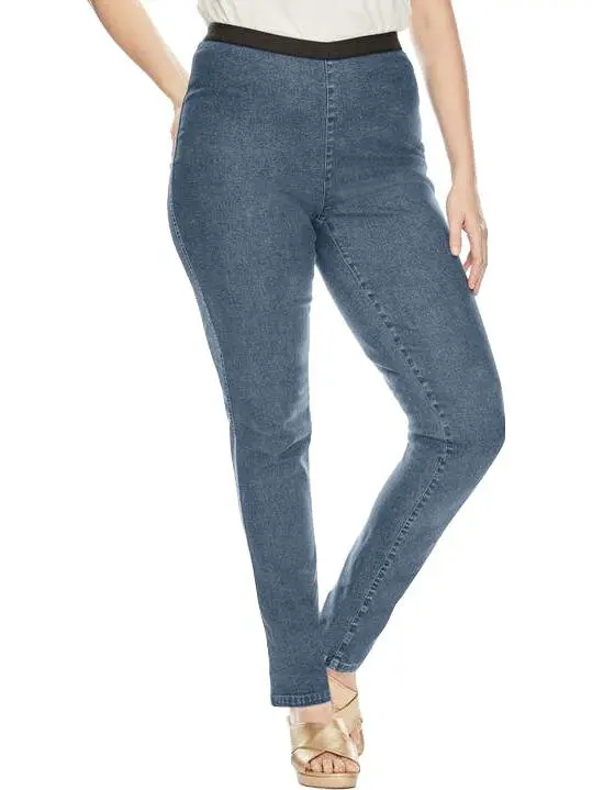 JESSICA LONDON Stretch Denim Jeggings - Medium Stonewash