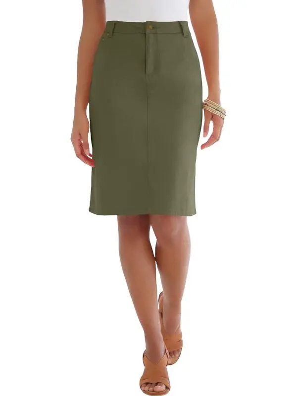 JESSICA LONDON True Fit Stretch Denim Short Skirt - Dark Olive Green