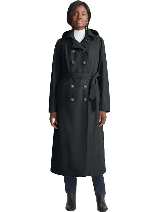 JESSICA LONDON Double-breasted Long Trench Raincoat - Black
