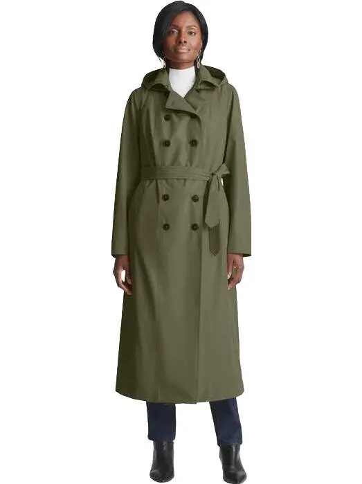 JESSICA LONDON Double-breasted Long Trench Raincoat - Dark Olive Green