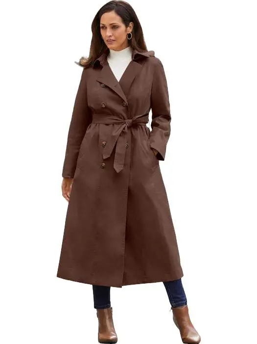 JESSICA LONDON Double-breasted Long Trench Raincoat - Rich Brown