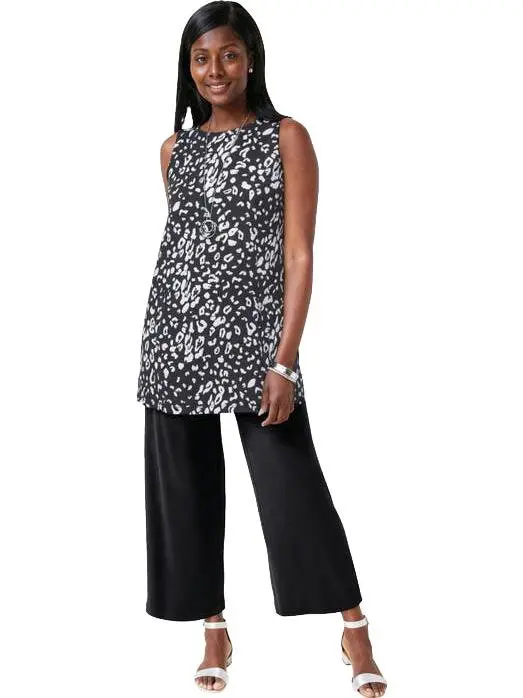 JESSICA LONDON Stretch Knit Tunic Tank - Black White Cheetah