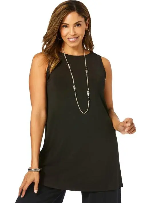 JESSICA LONDON Stretch Knit Tunic Tank - Black