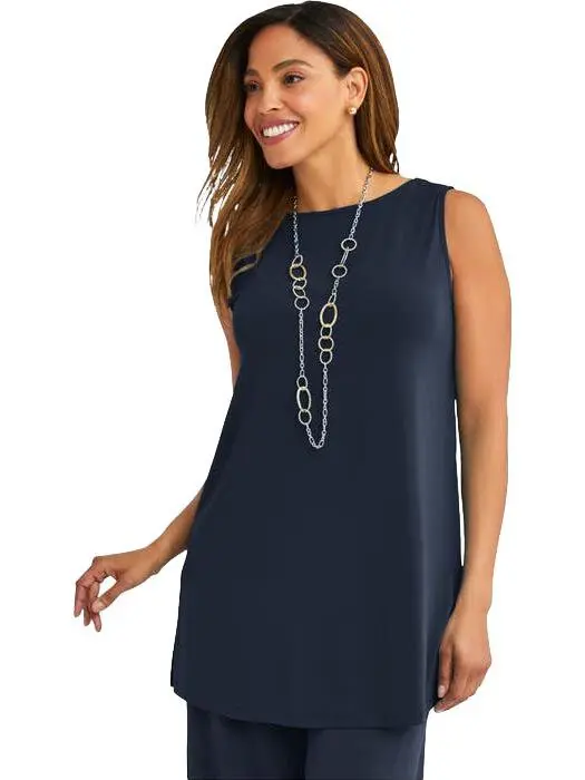 JESSICA LONDON Stretch Knit Tunic Tank - Navy