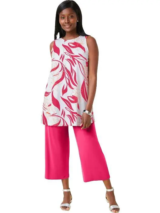 JESSICA LONDON Stretch Knit Tunic Tank - Pink Abstract Petal