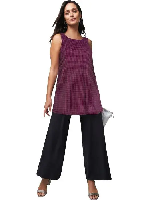 JESSICA LONDON Stretch Knit Tunic Tank - Raspberry Mini Houndstooth