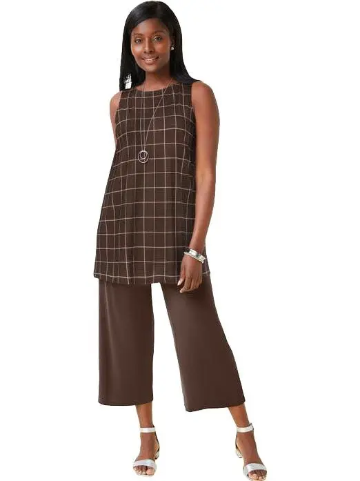 JESSICA LONDON Stretch Knit Tunic Tank - Rich Brown Stripe Plaid