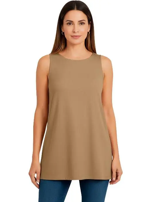 JESSICA LONDON Stretch Knit Tunic Tank - Soft Camel
