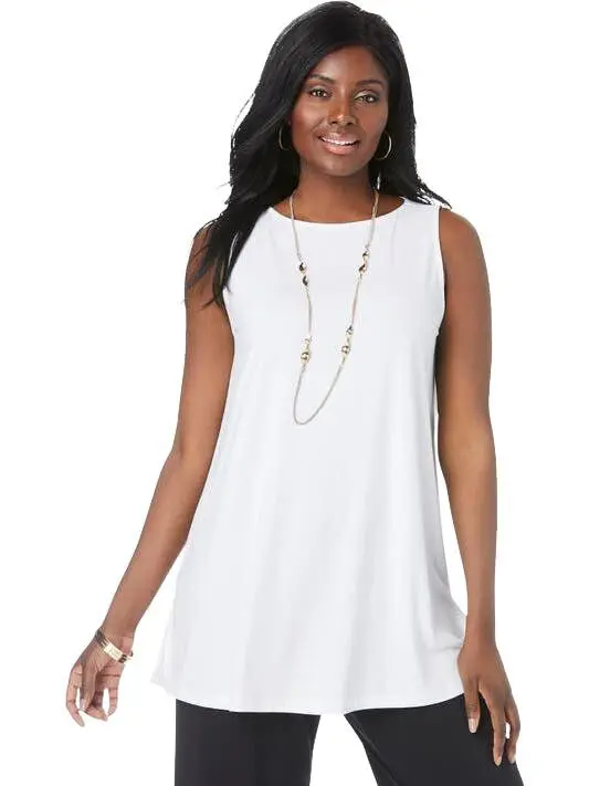 JESSICA LONDON Stretch Knit Tunic Tank - White