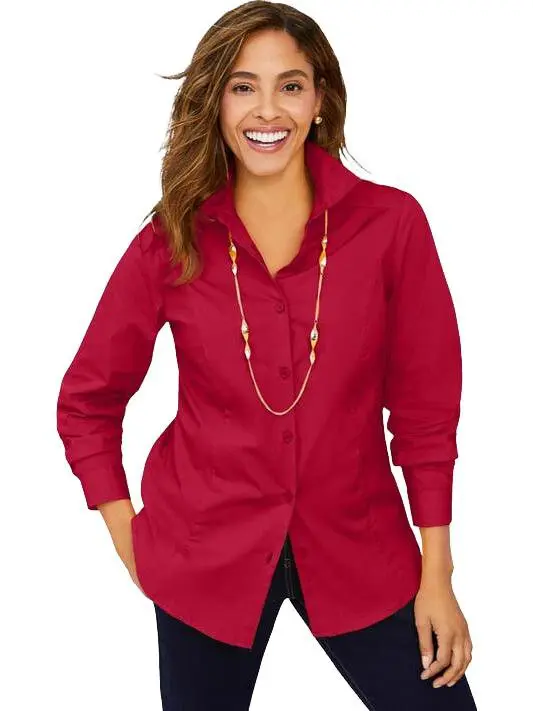 JESSICA LONDON Stretch Poplin Shirt - Classic Red