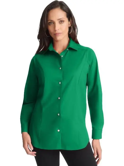 JESSICA LONDON Wrinkle-free Stretch Poplin Shirt - Kelly Green