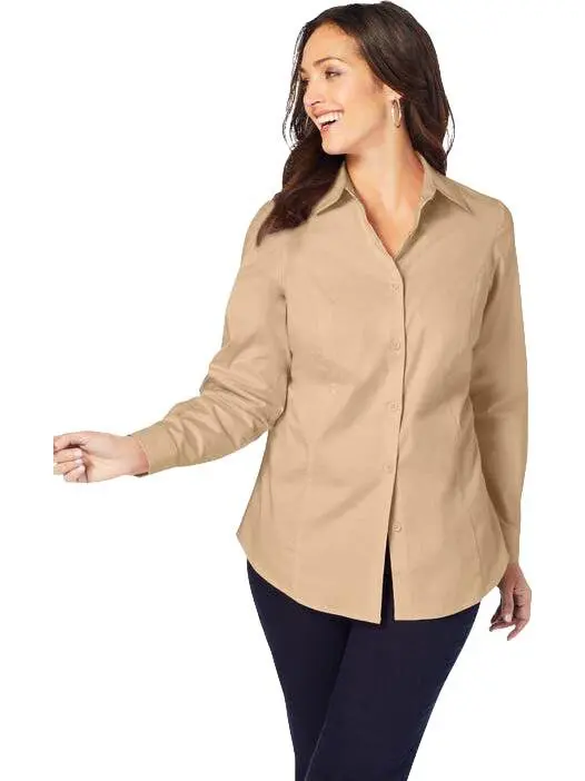 JESSICA LONDON Stretch Poplin Shirt - New Khaki