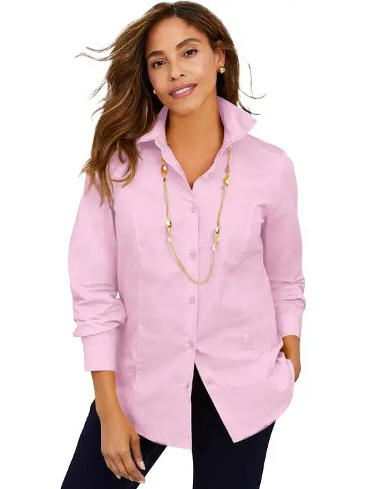 JESSICA LONDON Wrinkle-free Stretch Poplin Shirt - Pink