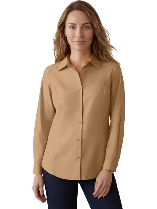 JESSICA LONDON Wrinkle-free Stretch Poplin Shirt - Soft Camel