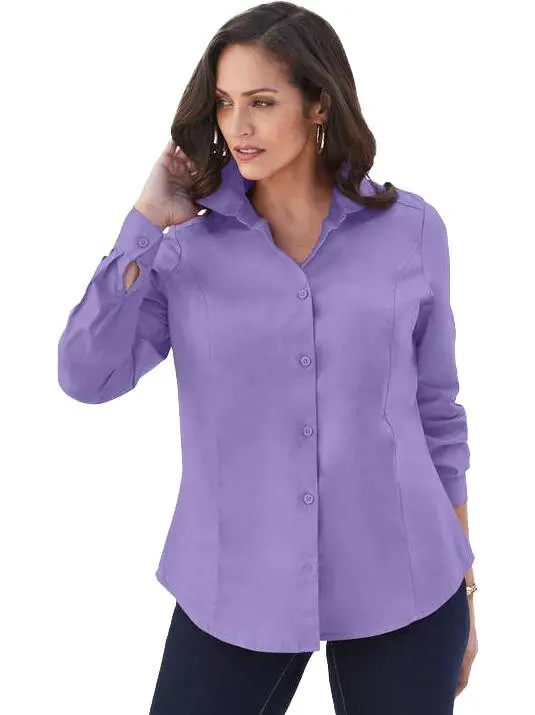 JESSICA LONDON Stretch Poplin Shirt - Vintage Lavender