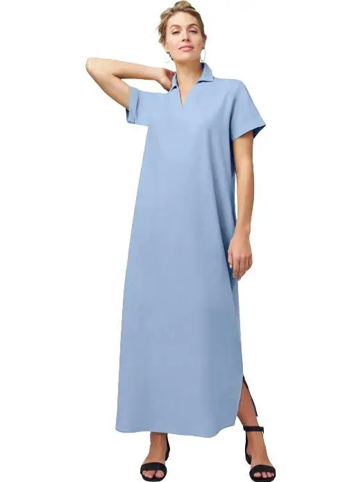 JESSICA LONDON Linen Short Sleeve Maxi Dress - Azure Mist