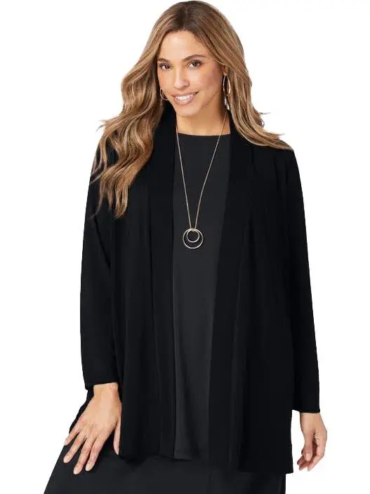 JESSICA LONDON Stretch Knit Open Front Topper - Black