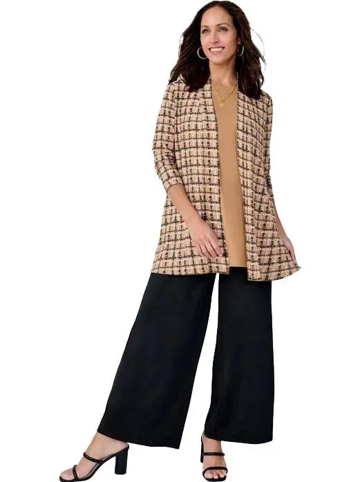JESSICA LONDON Stretch Knit Open Front Topper - Camel Mixed Animal