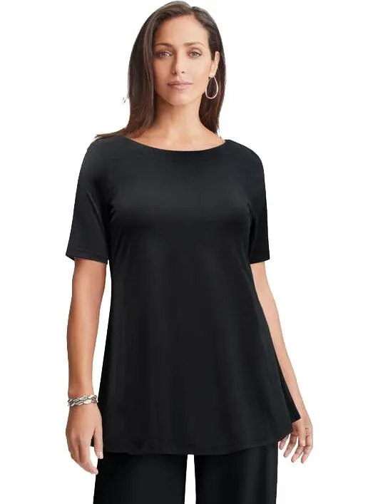 JESSICA LONDON Stretch Knit Boatneck Swing Tunic - Black
