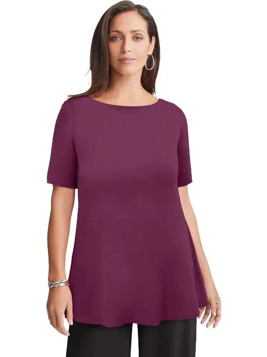 JESSICA LONDON Stretch Knit Boatneck Swing Tunic - Deep Claret