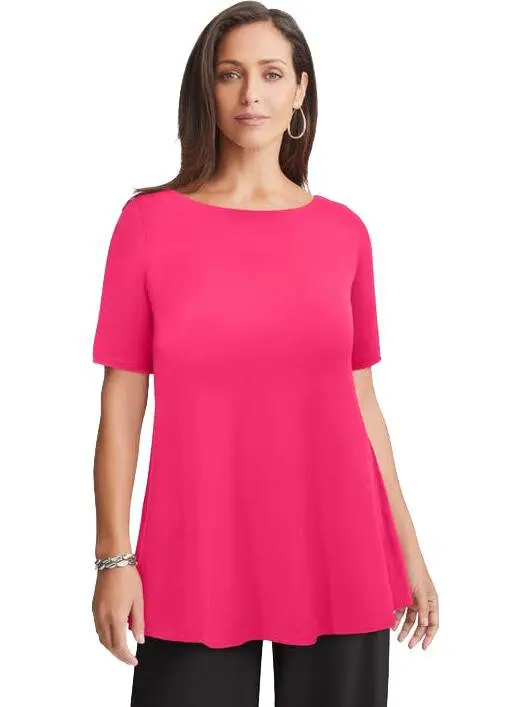 JESSICA LONDON Stretch Knit Boatneck Swing Tunic - Pink Burst