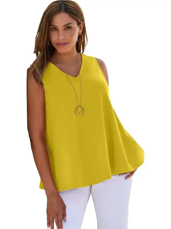 JESSICA LONDON Stretch Cotton V-neck Trapeze Tank - Golden Citrus