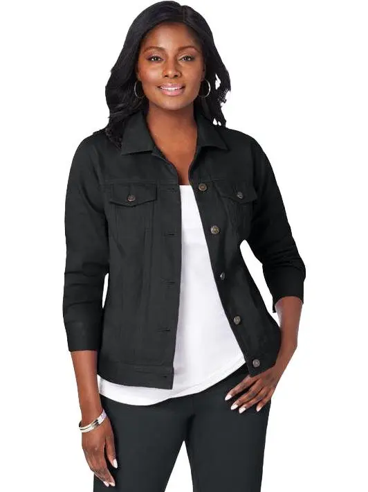 JESSICA LONDON Classic Cotton Denim Jacket - Black