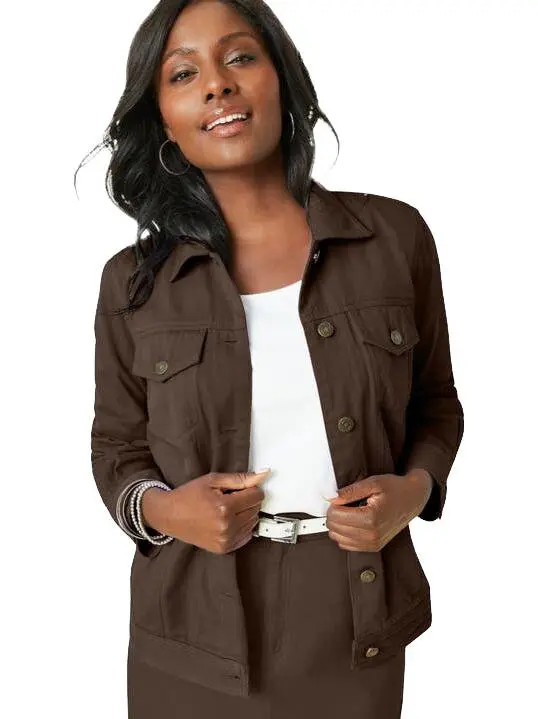 JESSICA LONDON Classic Cotton Denim Jacket - Chocolate