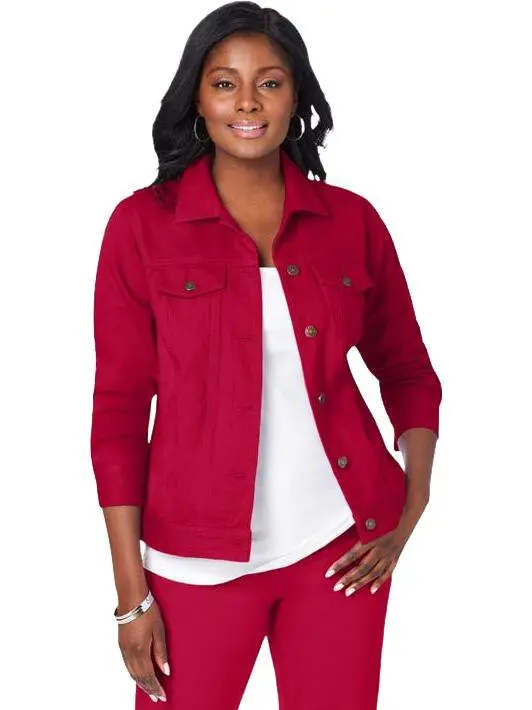 JESSICA LONDON Classic Cotton Denim Jacket - Classic Red