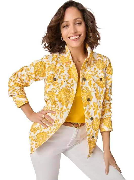 JESSICA LONDON Classic Cotton Denim Jacket - Golden Floral Tapestry