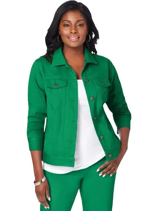 JESSICA LONDON Classic Cotton Denim Jacket - Kelly Green