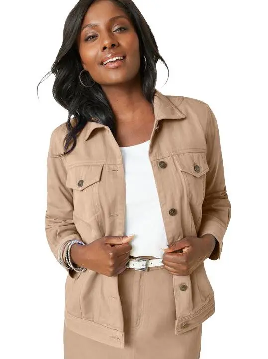 JESSICA LONDON Classic Cotton Denim Jacket - New Khaki