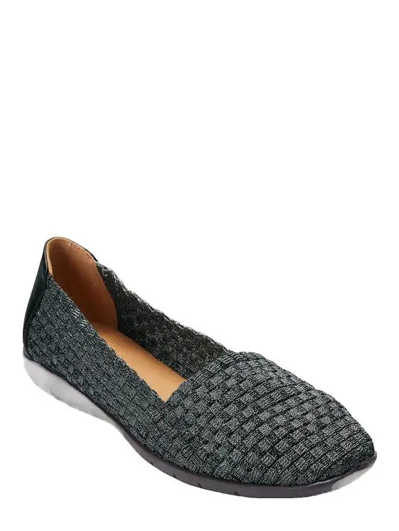 COMFORTVIEW Bethany Stretch Woven Slip On Flat - Black Metallic
